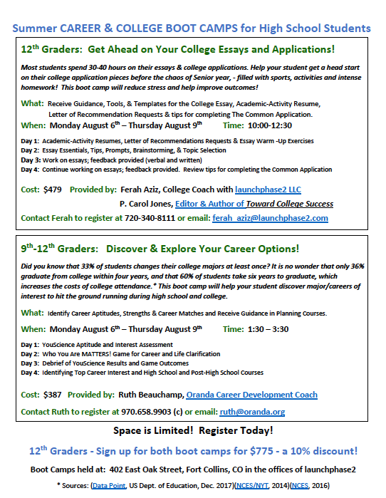 Summer Career and College Boot Camp in Fort Collins!